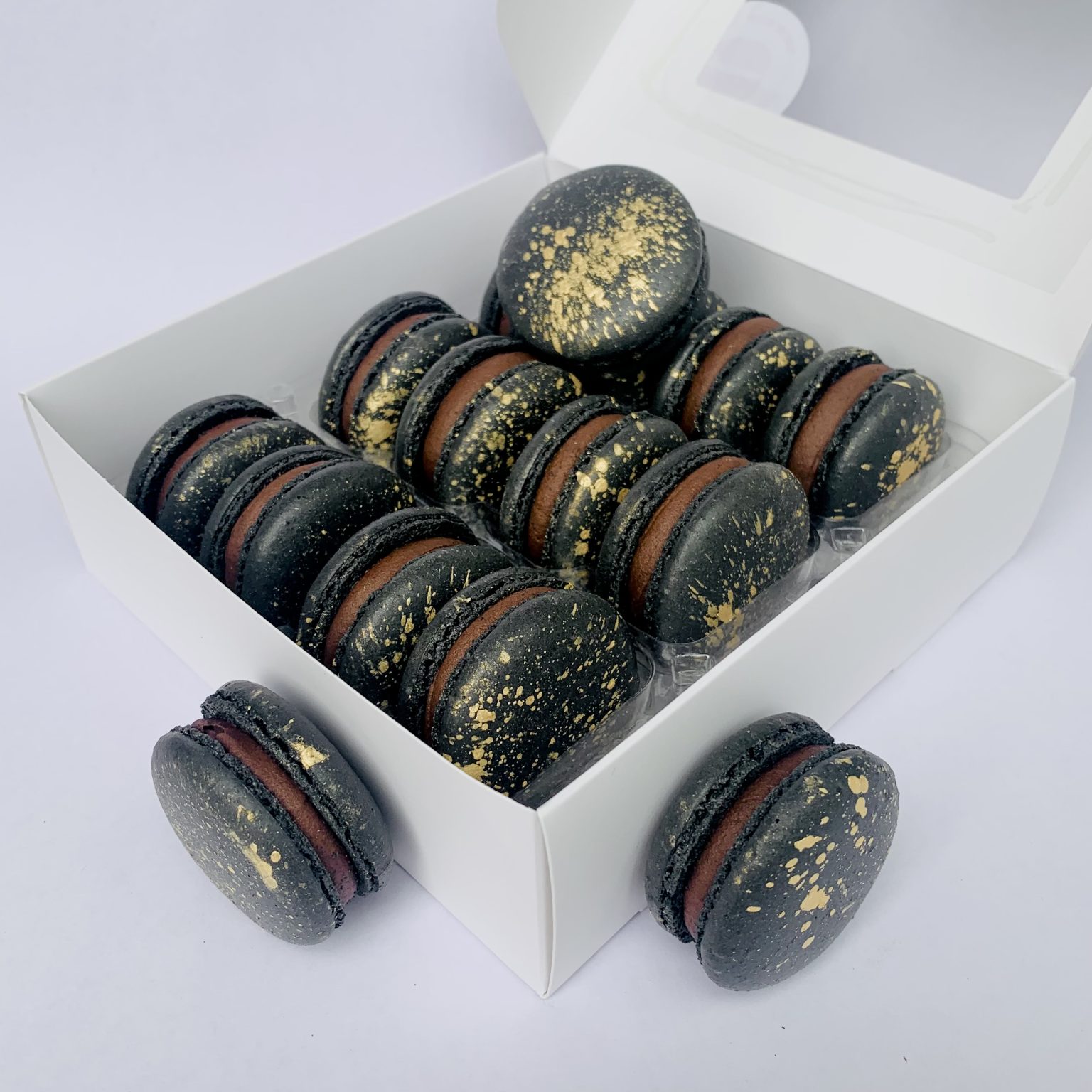 Black & Gold Chocolate Macarons Box – Sugar Glaze Bakery